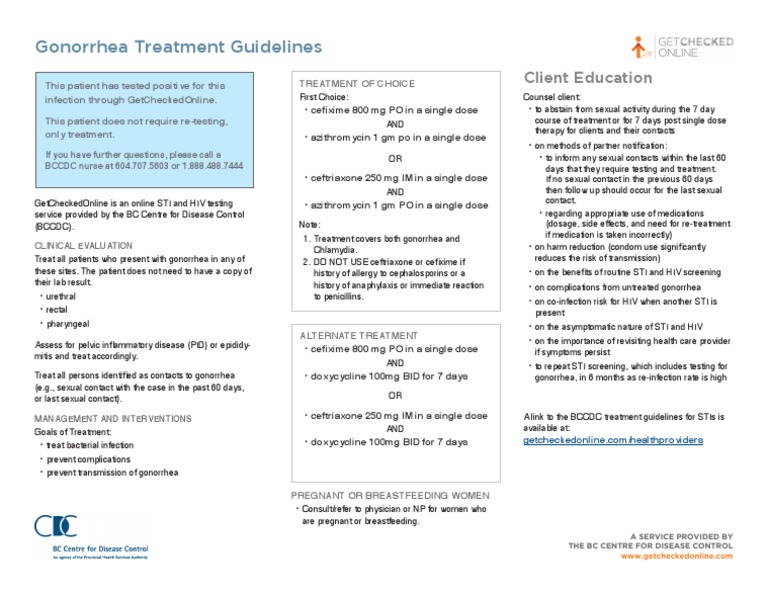 Treatment Guidelines Gonorrhea | PDF | Sexually Transmitted Infection | Health Sciences
