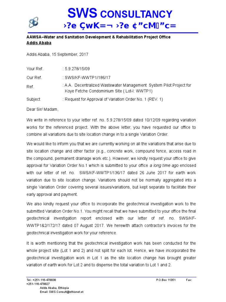 Request For Variation Order 1 REV 1 - Lot 1 | PDF | Environmental ...