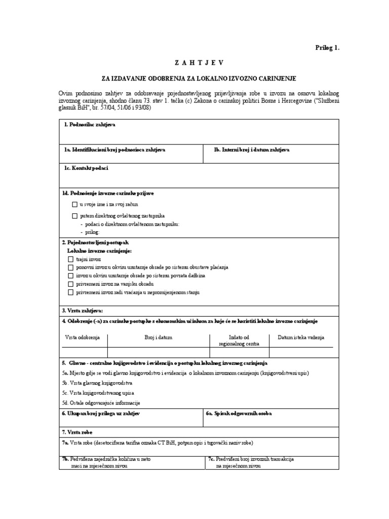 Zahtjev Za Izdavanje Odobrenja Za Lokalno | PDF