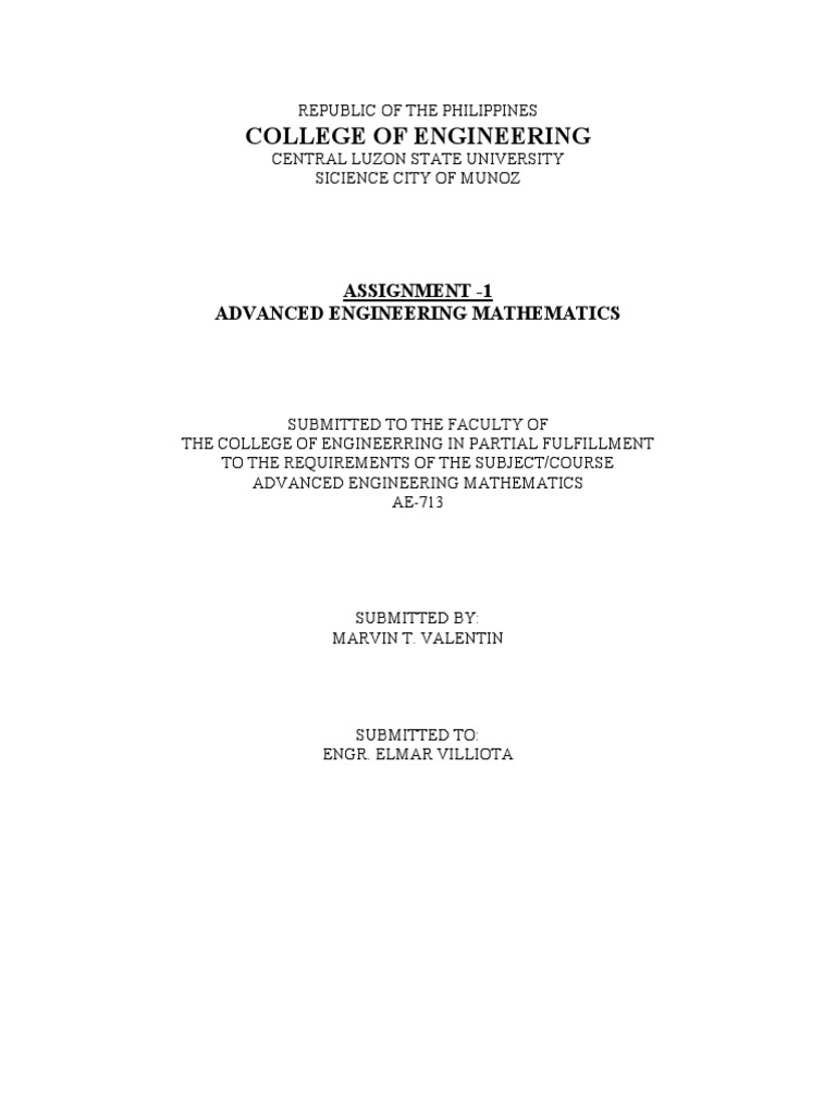 College of Engineering: Assignment - 1 Advanced Engineering Mathematics ...