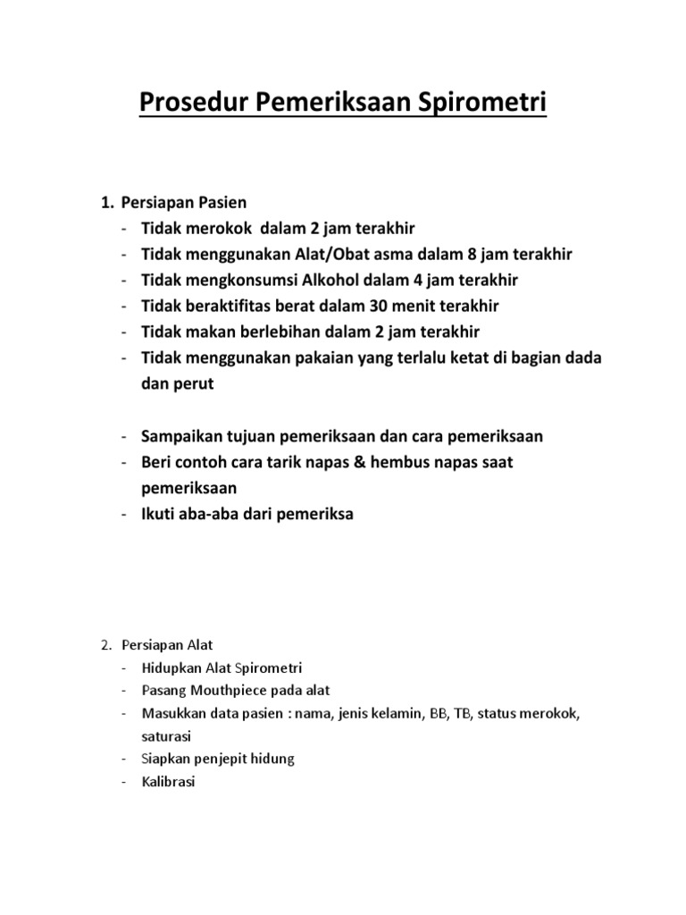 Prosedur Pemeriksaan Spirometri | PDF