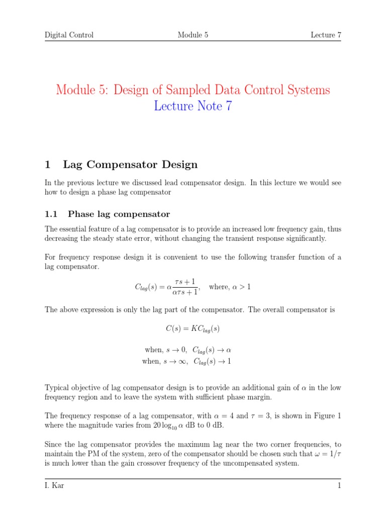 Module 5: Design of Sampled Data Control Systems: Lecture Note 7 | PDF | Algorithms | Cybernetics