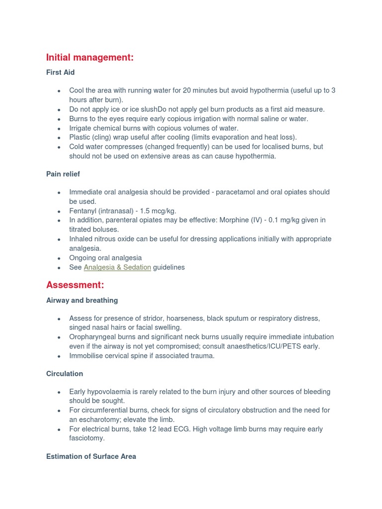 Initial Management:: First Aid | PDF | Burn | Clinical Medicine