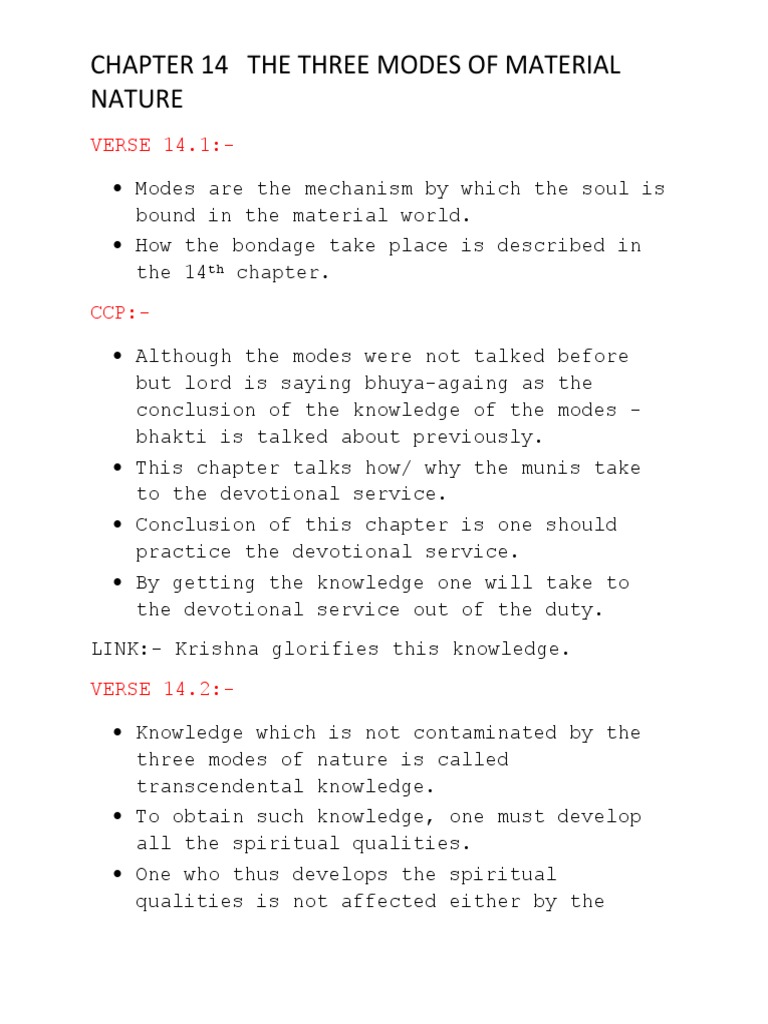 Chapter 14 The Three Modes of Material Nature: VERSE 14.1 | PDF | Good ...