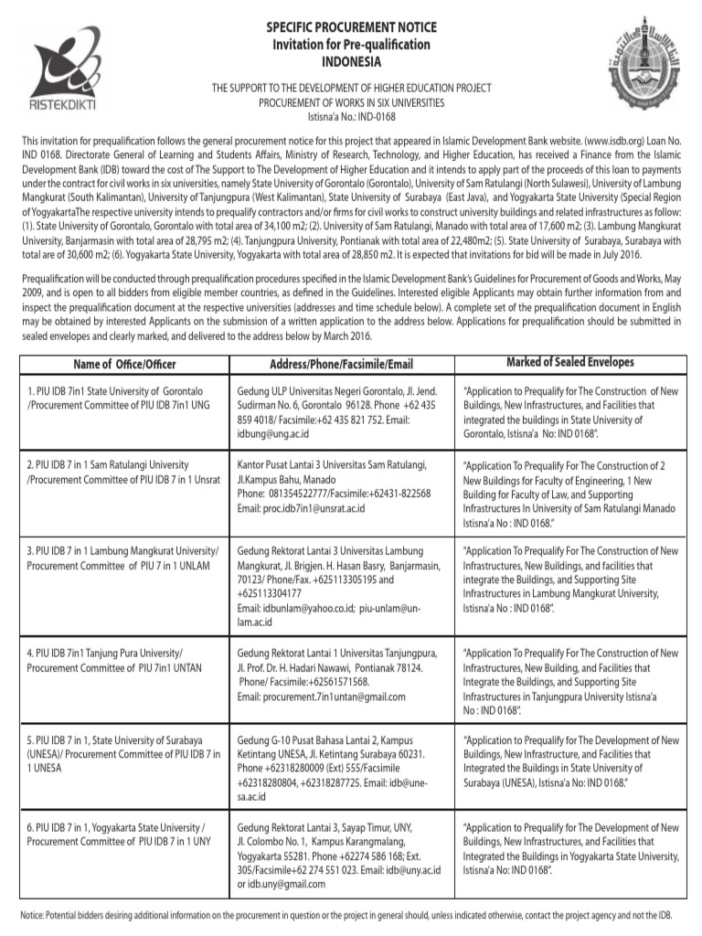 Specific Procurement Notice (r3) | Download Free PDF | Procurement ...