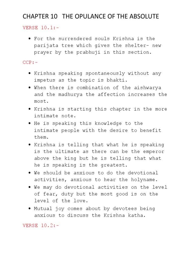 Chapter 10 The Opulance of The Absolute: VERSE 10.1 | PDF | Bhakti ...