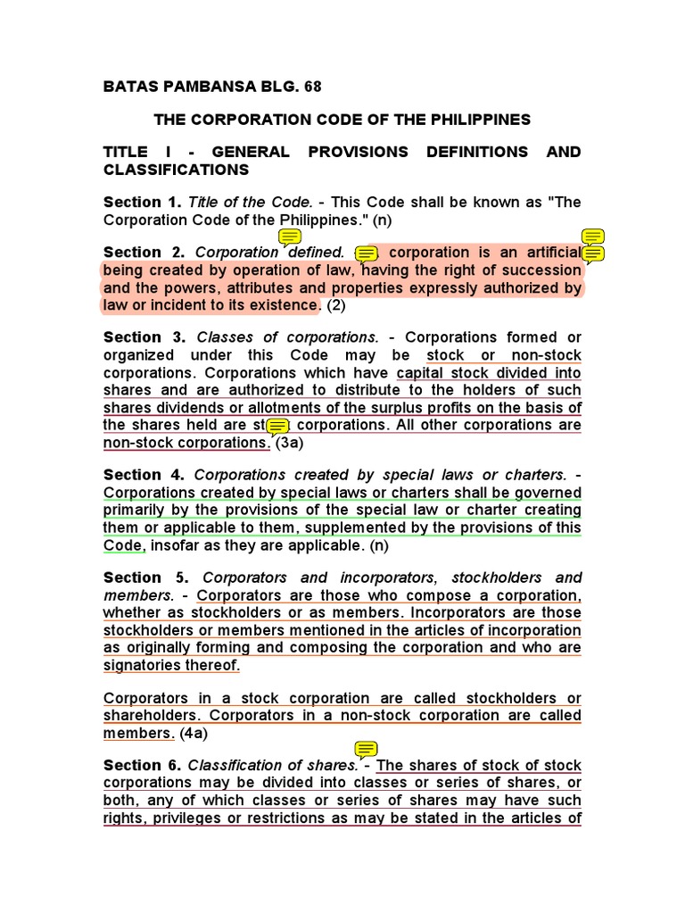 Corporation Code | PDF | Corporations | Stocks