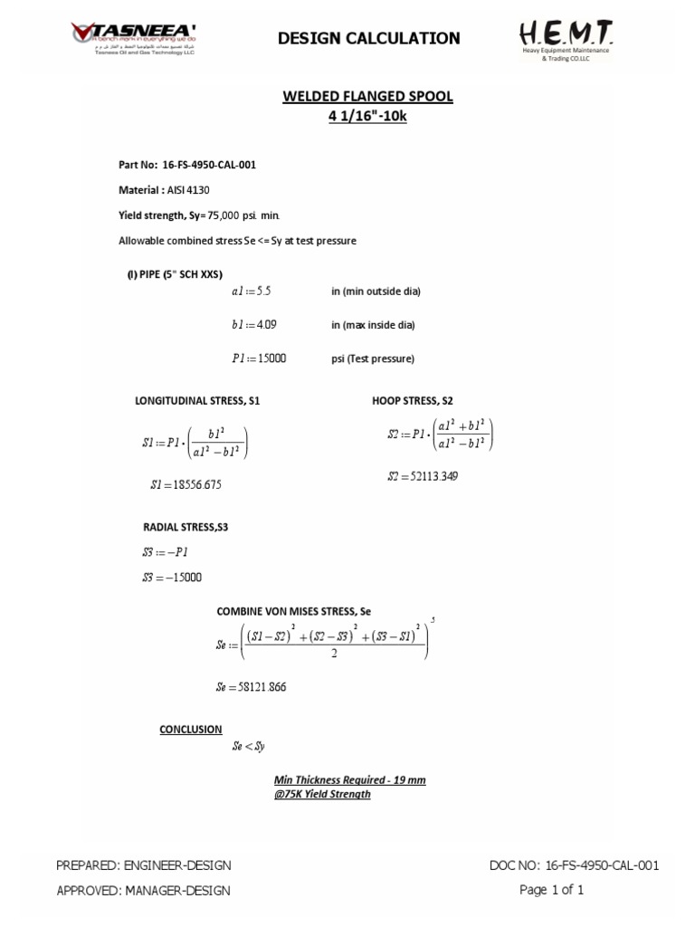 4130 Yield Strength Design Calculation | PDF