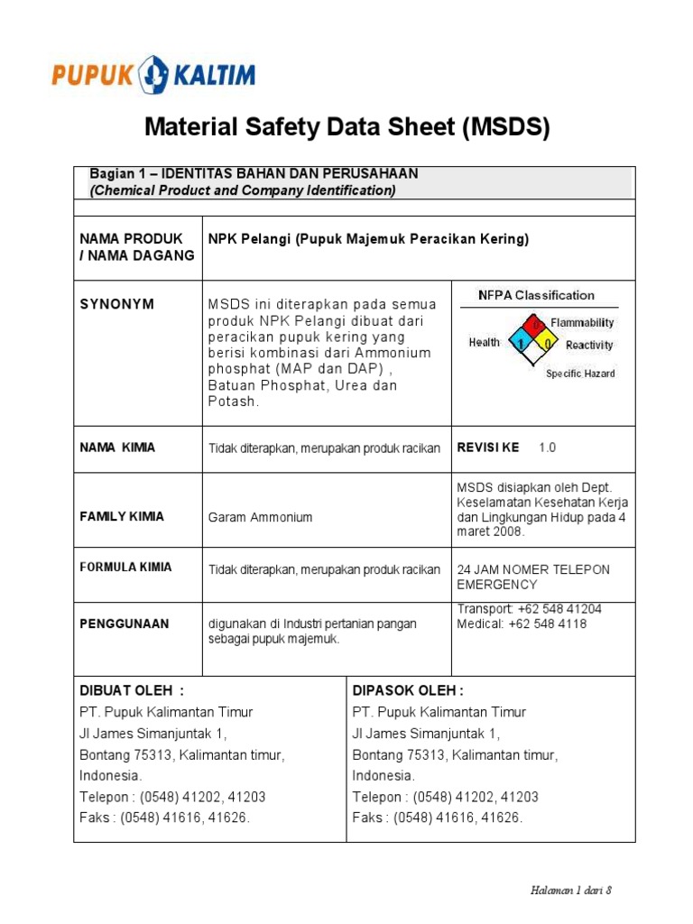 Contoh Msds PDF | PDF | Sains & Matematika