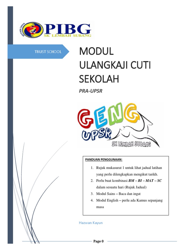 Modul Ulangkaji Cuti Sekolah Pra-UPSR | PDF