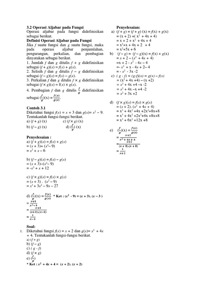 P1 - Operasi Aljabar Pada Fungsi | PDF
