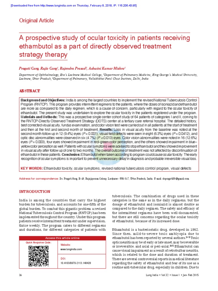 Ethambutol - Ocular Toxicity | PDF | Visual Acuity | Visual Impairment