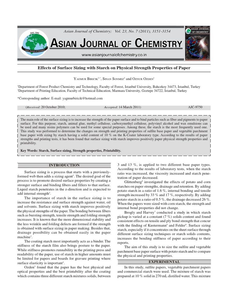 Starch Surface Sizing in Paper Strength | PDF | Paper | Starch