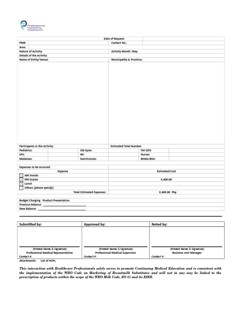 Activity Request Form Template 2018 | PDF | Health Care | Health Sciences
