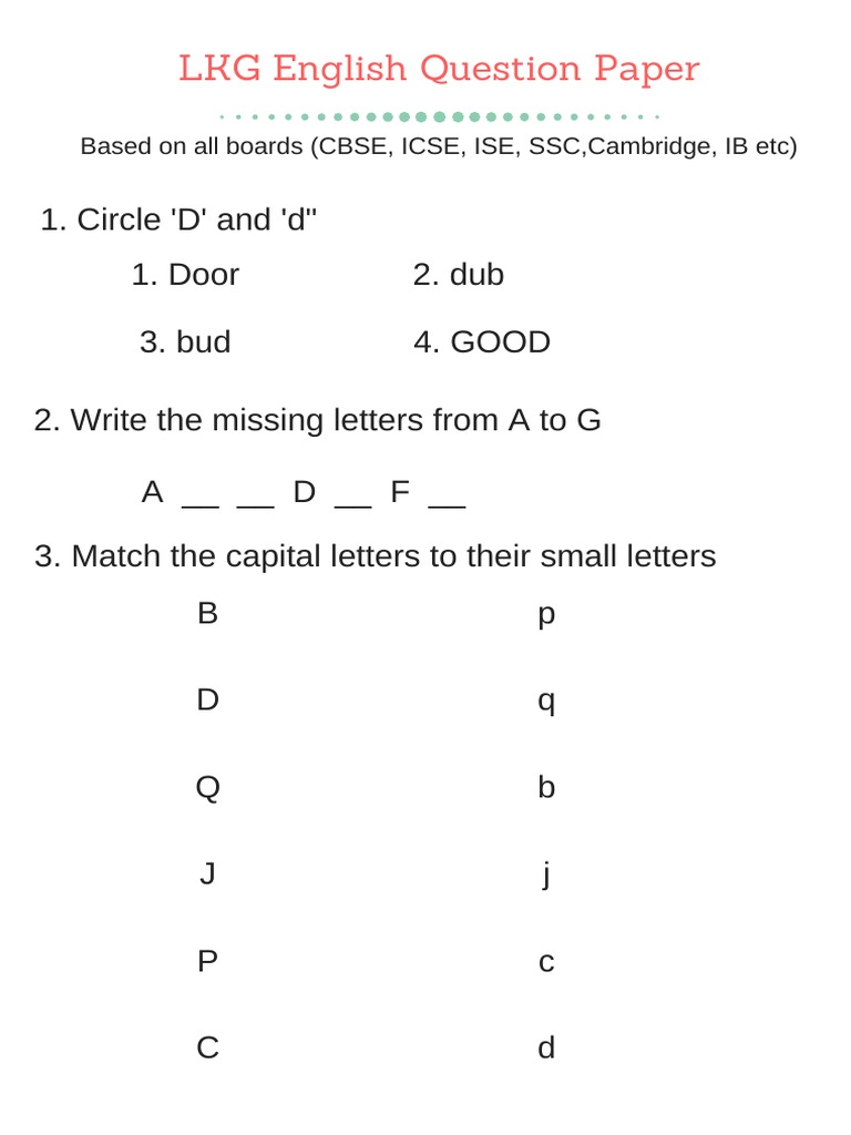 LKG Eng Question Paper | PDF | Latin Script | Semiotics