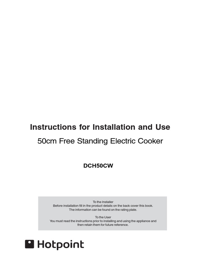 Instructions For Installation and Use: 50cm Free Standing Electric ...