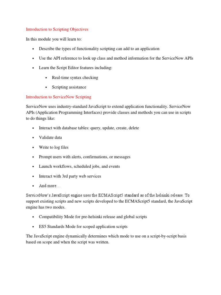 2&3. Scripting in Service Now | PDF | Java Script | Dynamic Web Page