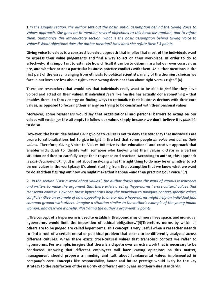 Values. Therefore, Giving Voice To Values Initiative Is The Educational ...