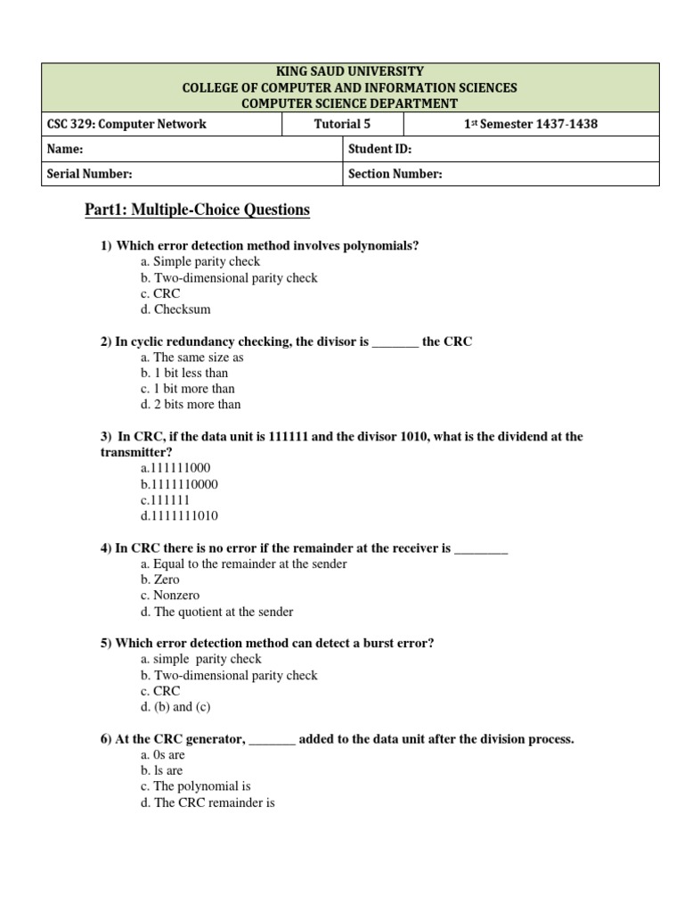 Tutorial5 2 Pdf Error Detection And Correction Fault Tolerance