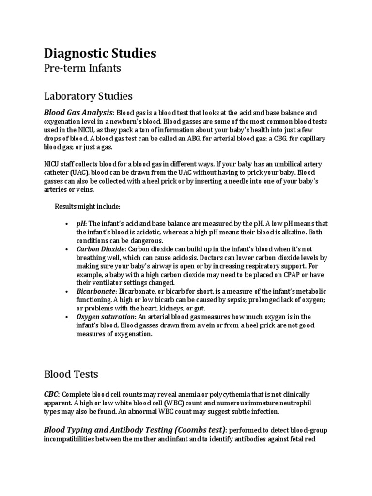 Diagnostic Studies: Pre-Term Infants Laboratory Studies | PDF | Blood ...