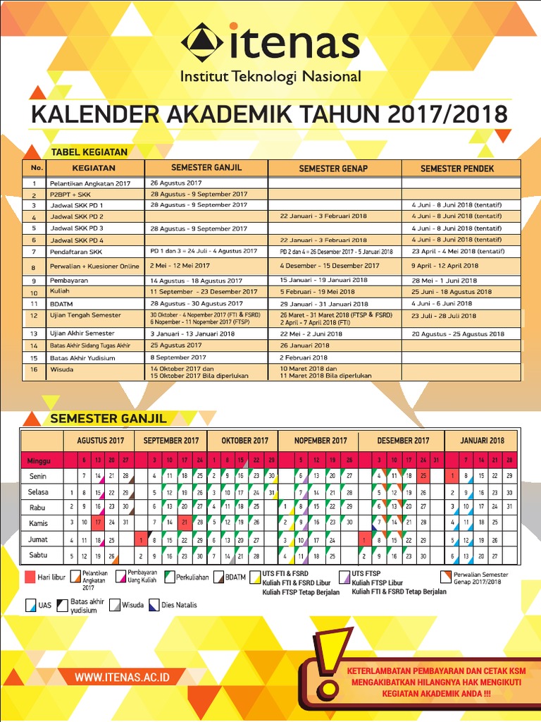 Kalender Akademik ITENAS 2017/2018 | PDF