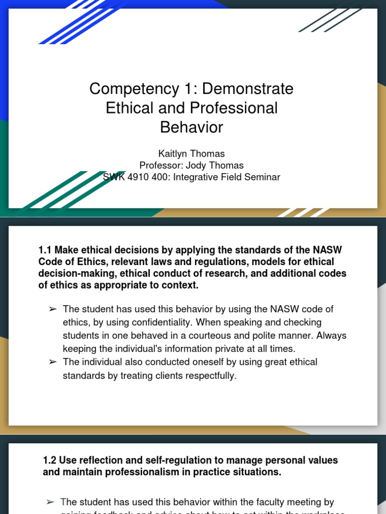 competency 1 demonstrate ethical and professional behavior