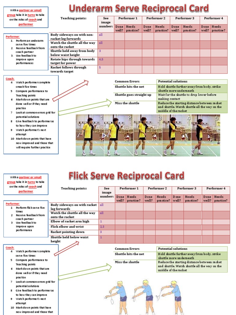 Forehand and Flick Serve Reciprocal Card | PDF | Sports | Athletic Sports
