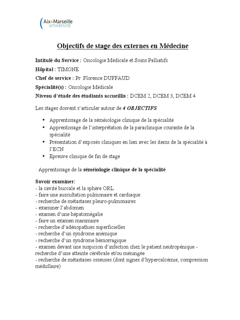 Objectifs de Stage Des Externes en Médecine-ONCO | PDF | Oncologie | Cancer
