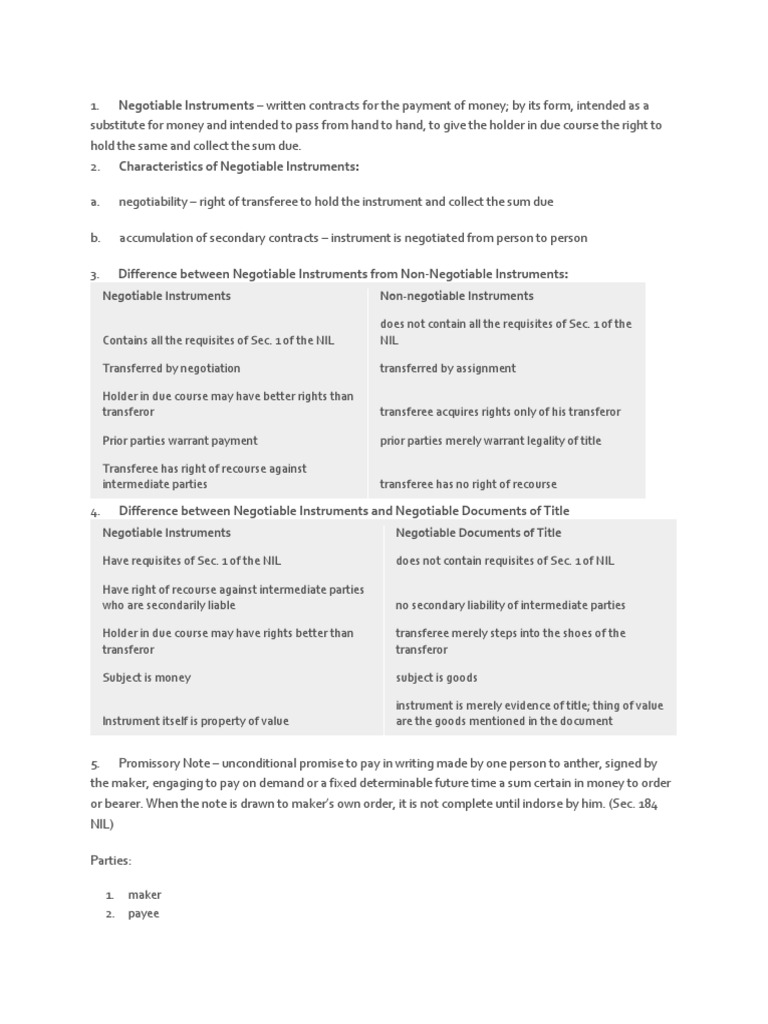 Negotiable Instruments Non-Negotiable Instruments | PDF | Negotiable ...