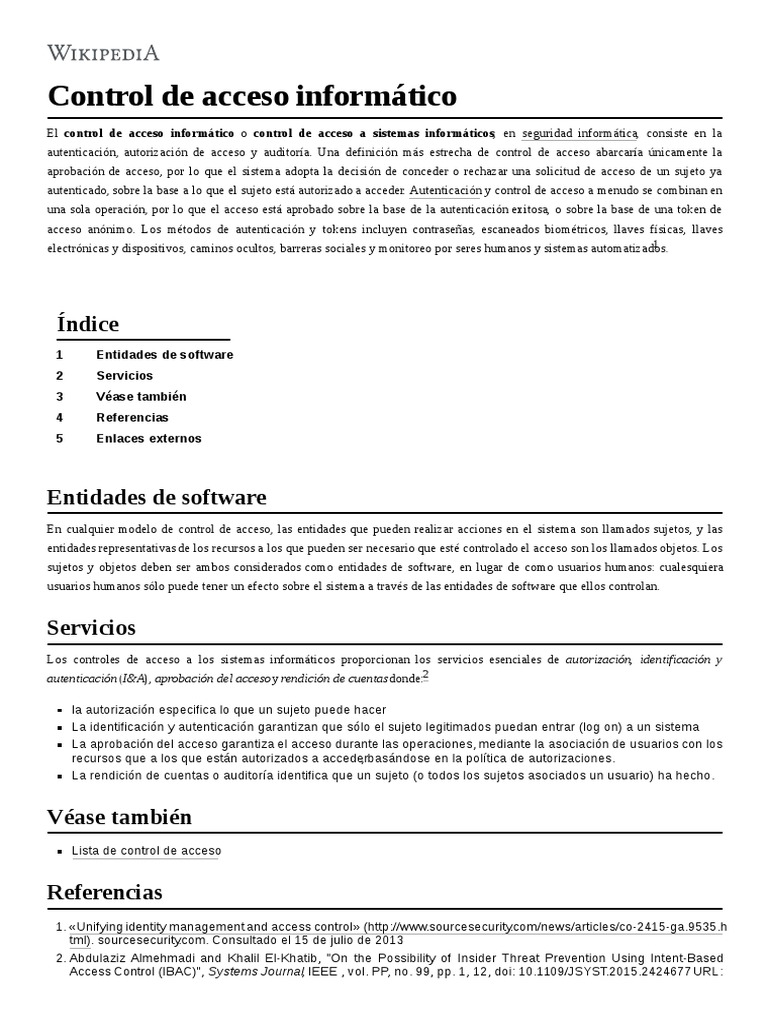 Control de Acceso Informático | PDF | Control de acceso a la ...