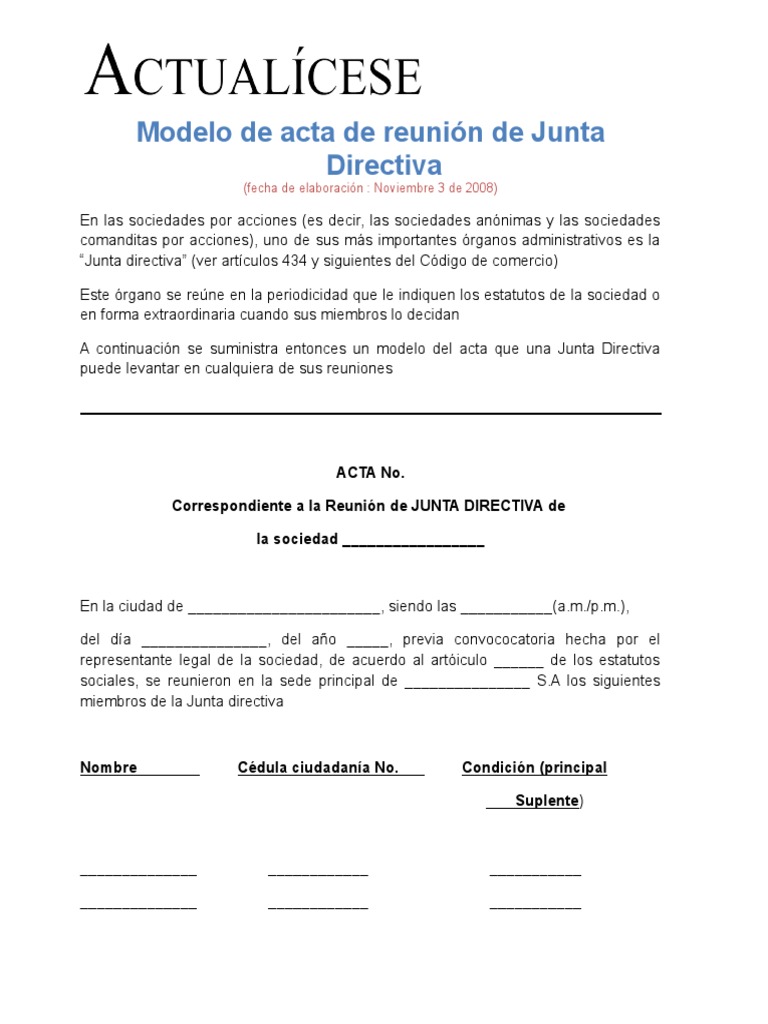 Acta Junta Directiva | PDF | Junta Directiva | Gobierno