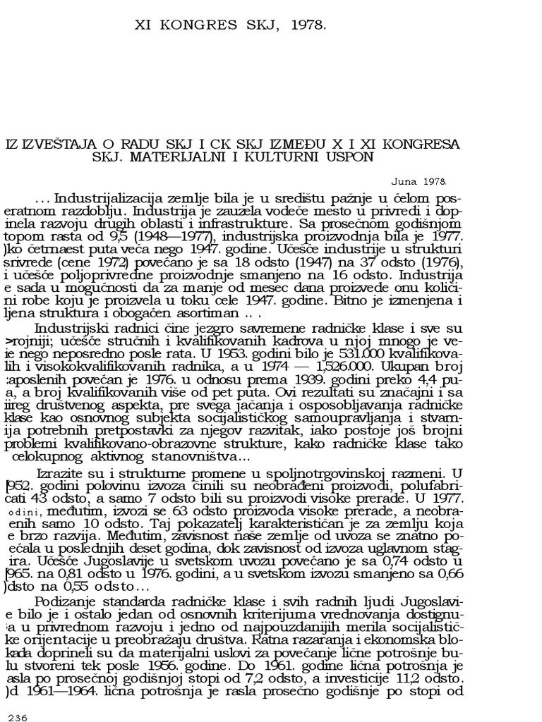 XI Kongres Saveza Komunista Jugoslavije | PDF