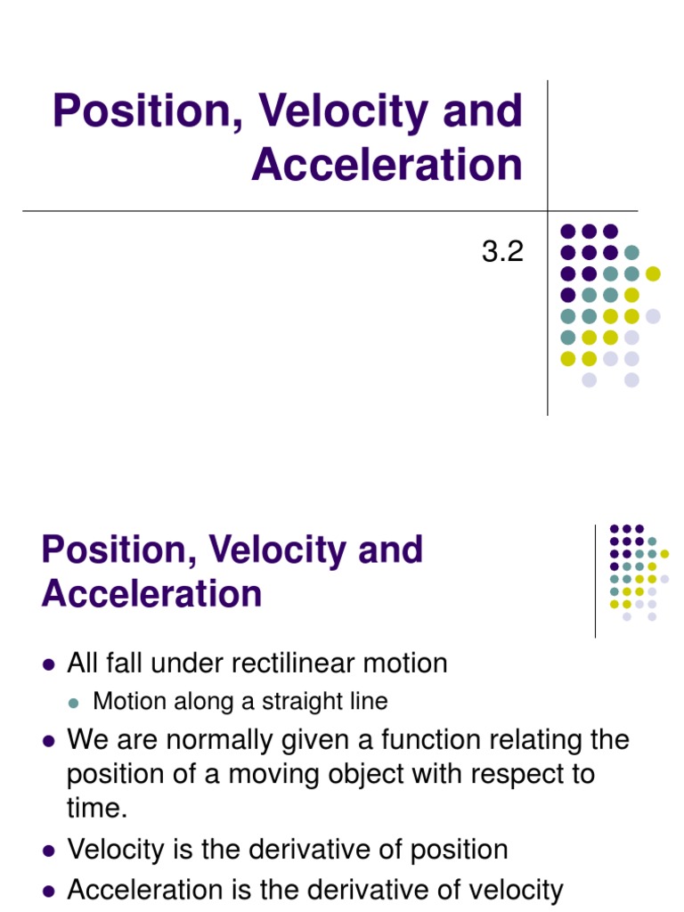 Position, Velocity and Acceleration | PDF | Acceleration | Velocity