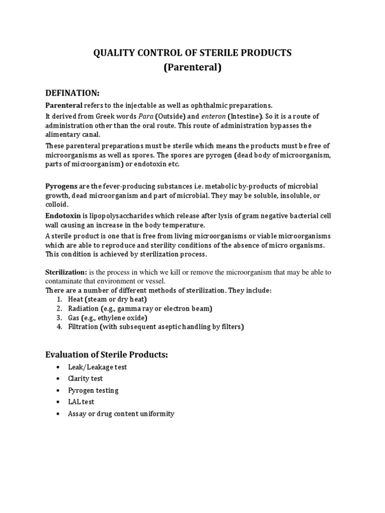 Quality Control of Sterile Products | PDF | Sterilization (Microbiology ...