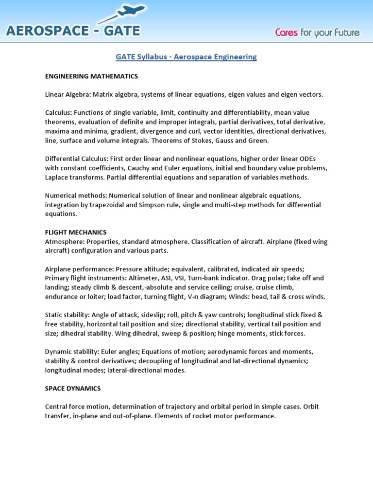 GATE Aerospace Engineering Syllabus | PDF | Teaching Methods ...