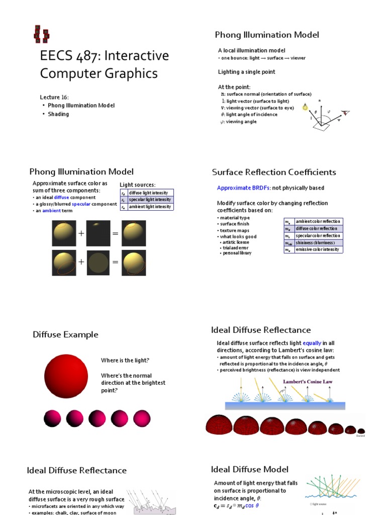 EECS 487: Interactive Computer Graphics: Phong Illumination Model | PDF ...
