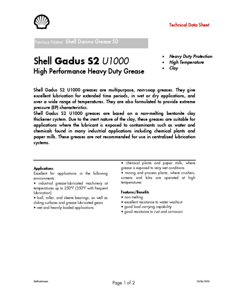 Shell Gadus S2 U1000: High Performance Heavy Duty Grease | Download ...