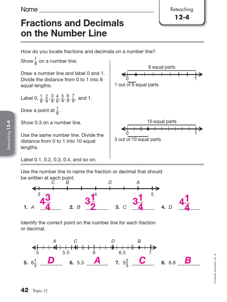 Fractions and Decimals On The Number Line: D A C B | PDF | Fraction ...