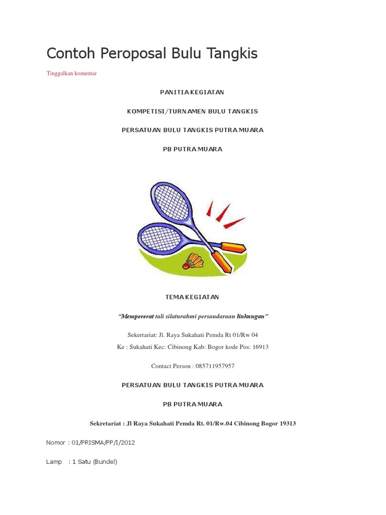 Contoh Proposal Turnamen Bulu Tangkis | PDF