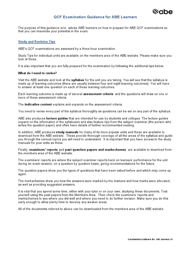 Examination Guidance For ABE Learners PDF | PDF