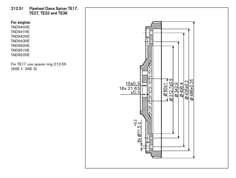 212.51 Flywheel Dana Spicer TE17, TE27, TE32 and TE36 For Engine ...