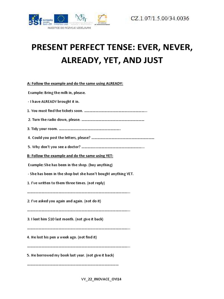 Ejercicios Presente Perfect | PDF