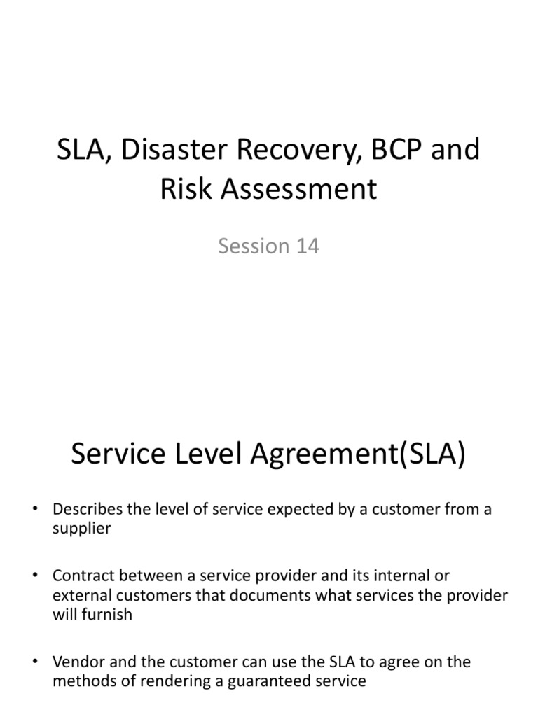 SLA and Disaster Recovery Planning | PDF | Disaster Recovery | Risk ...
