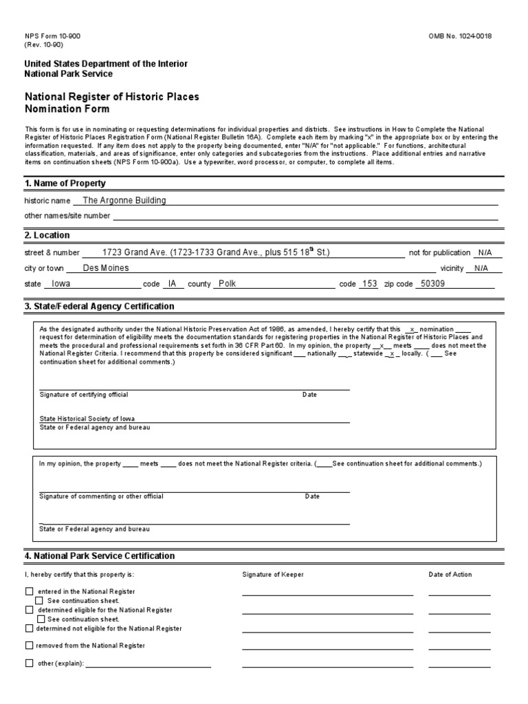 Nomination Form For The Argonne On National Register of Historic Places ...