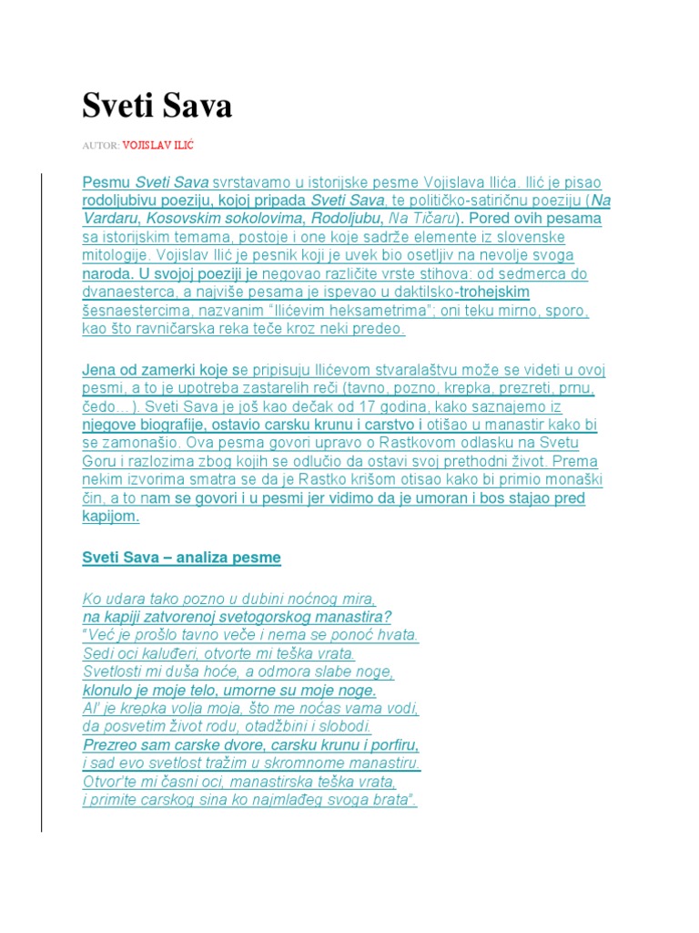 Sveti Sava - Vojislav Ilic | PDF