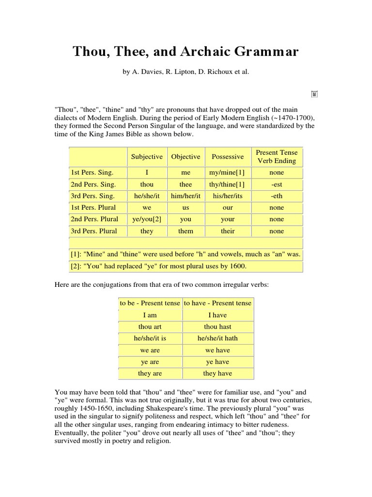 Archaic Forms in English | PDF | Thou | Philology