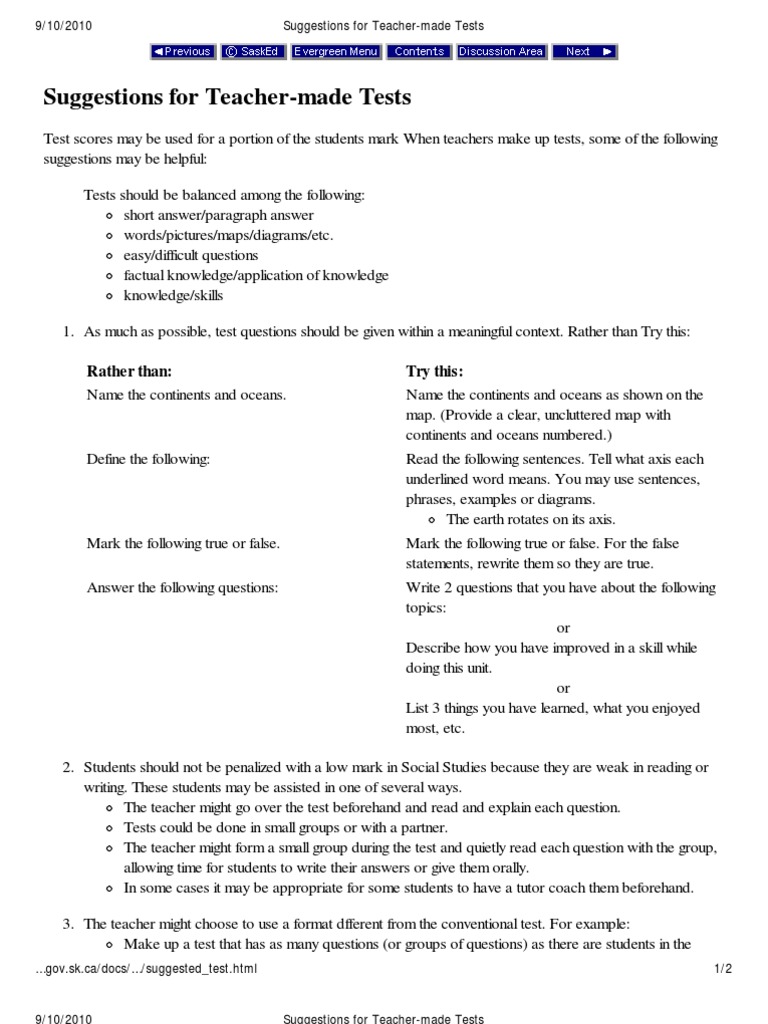 Teacher-Made Test Suggestions | PDF | Question | Psychological Concepts