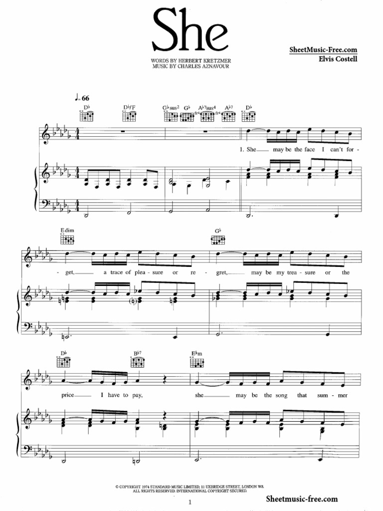 She Sheet Music Elvis Costello PDF | PDF
