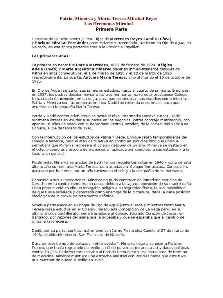 Hermanas Mirabal: Lucha y Educación | PDF | Agitación