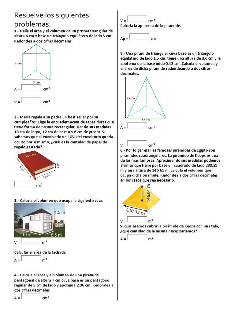 Problemas de Prismas y Piramides | Descargar gratis PDF | Geometría euclidiana | Formas geométricas